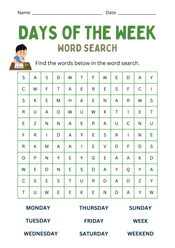 Días de la Semana - Word Search - SPONGLISH