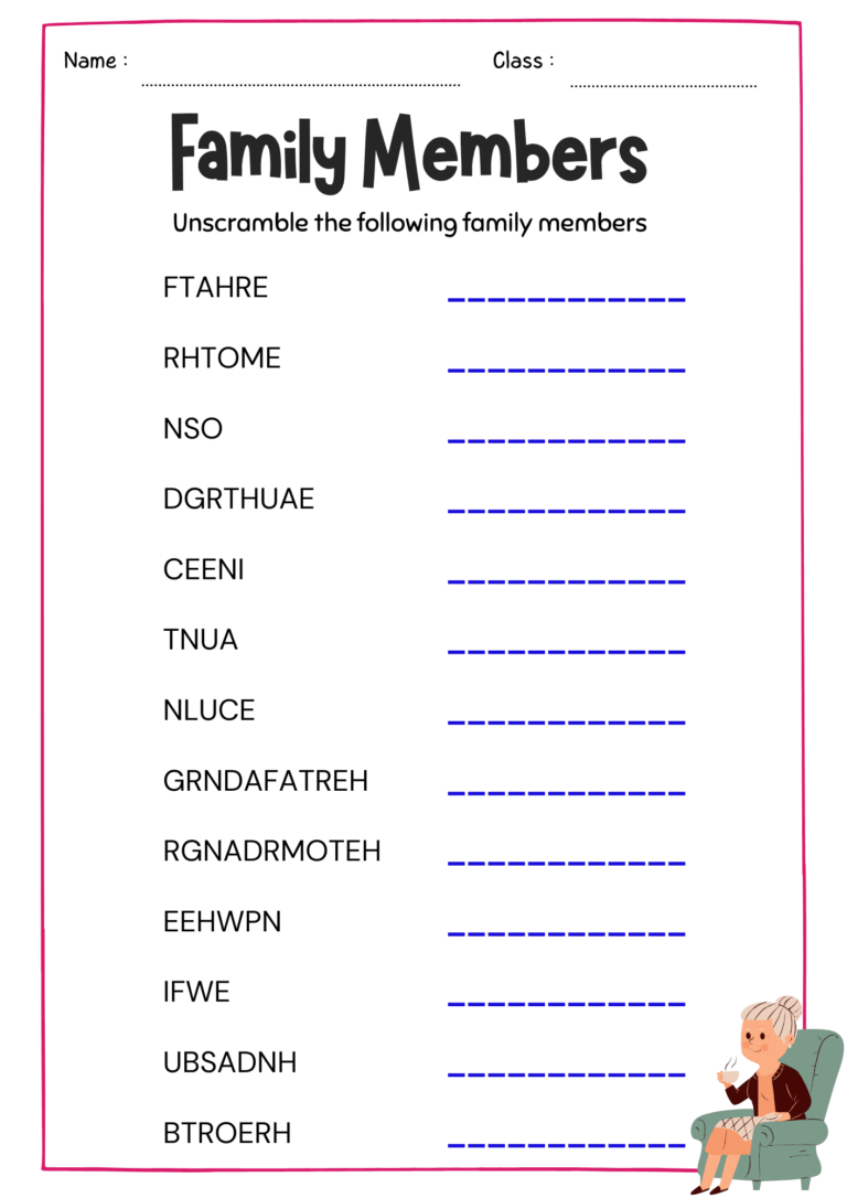 Family Members en Inglés: Unscramble Words para Imprimir Gratis - SPONGLISH