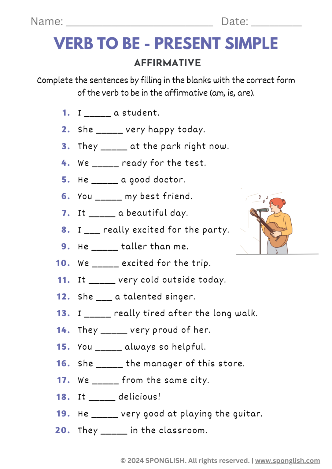 Ejercicios Verbo to be - Presente Simple - SPONGLISH