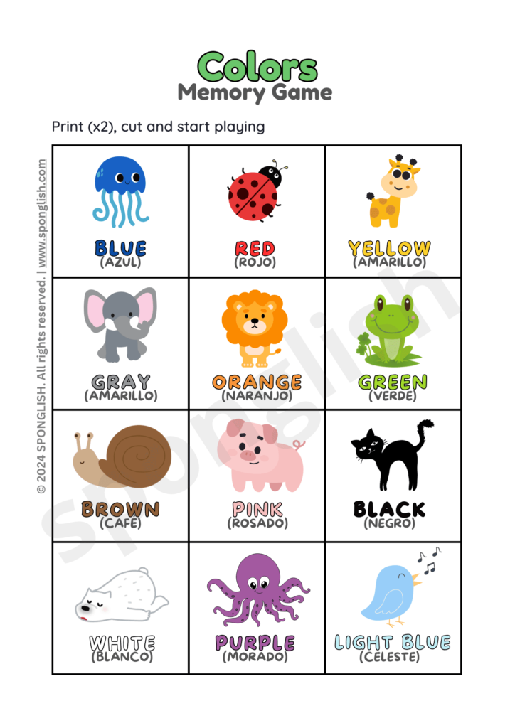 Memory Game - Colors - SPONGLISH