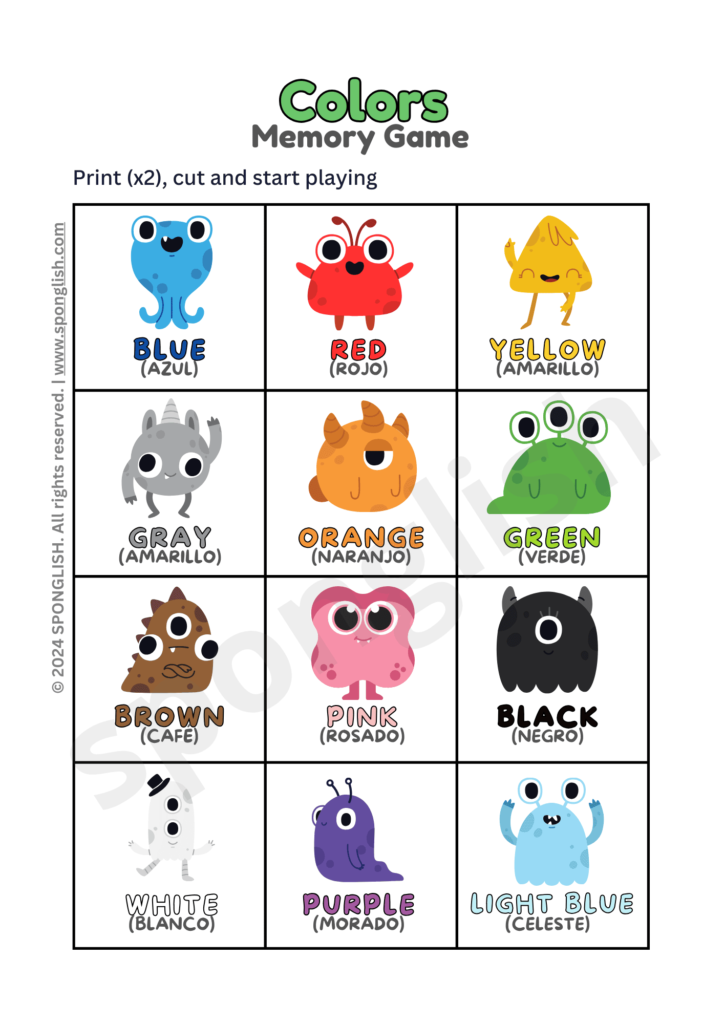 Memory Game - Colors - SPONGLISH