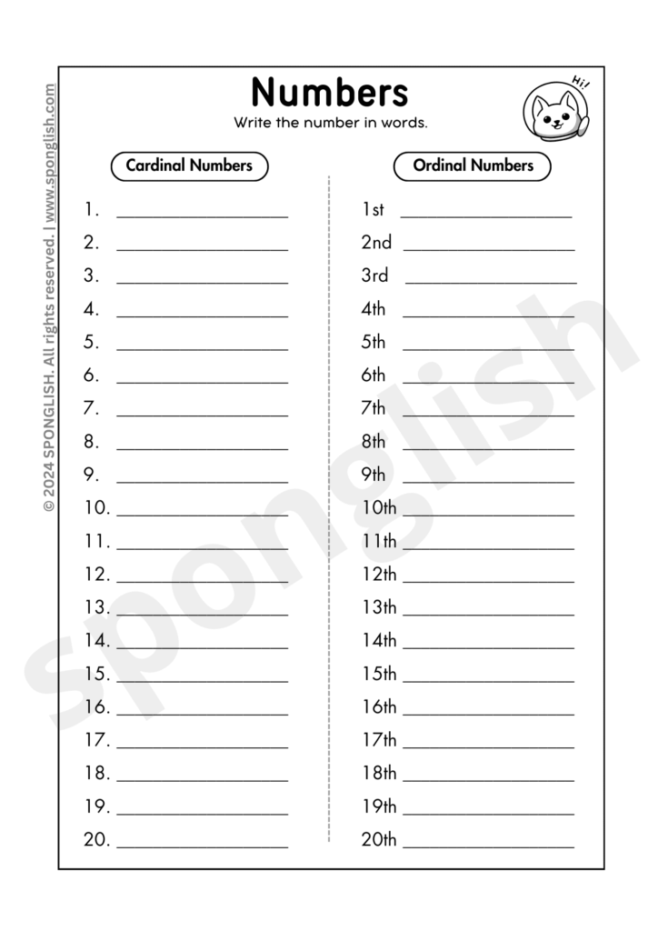 Números Cardinales y Ordinales en Inglés - Exercises - SPONGLISH