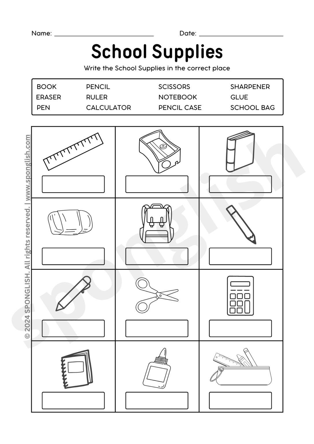 Ejercicio: Útiles escolares / School Supplies - SPONGLISH