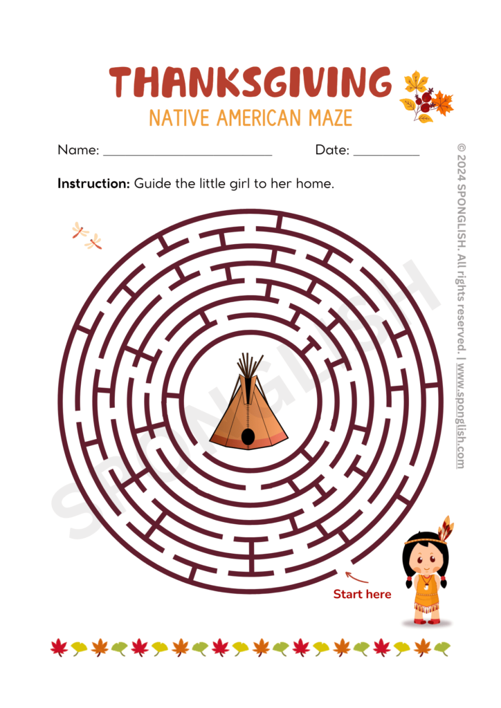 Thanksgiving Maze Worksheet - SPONGLISH
