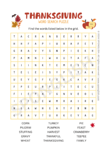 Thanksgiving Word Search Worksheet - SPONGLISH
