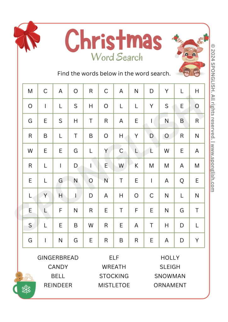 Ficha - Christmas Word Search 🎅 - SPONGLISH