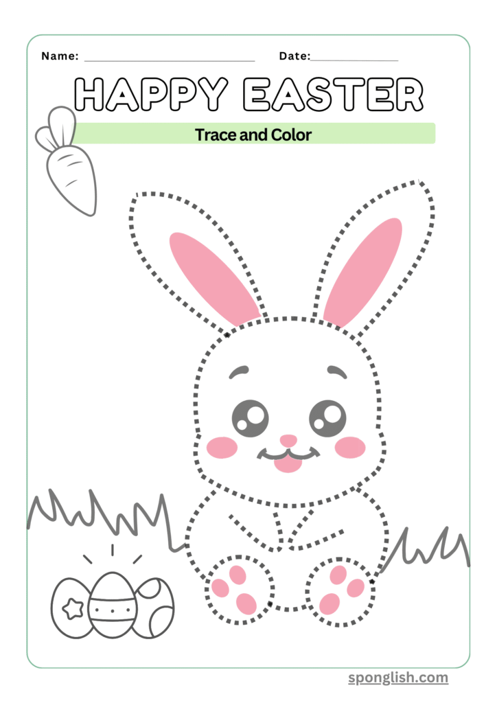 Happy Easter worksheet - trace and color - SPONGLISH