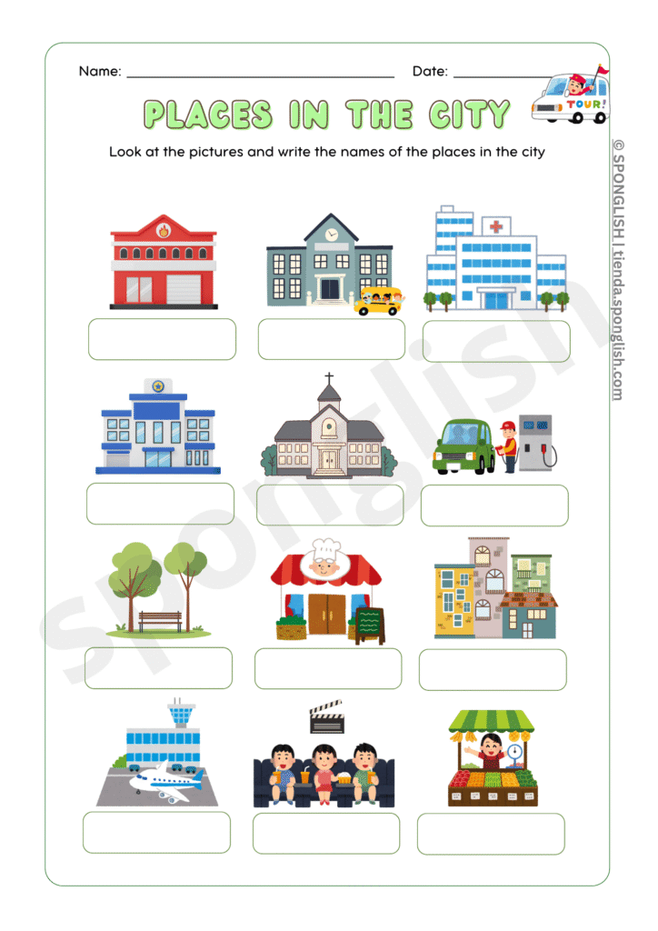 Places in the City - Worksheet - SPONGLISH