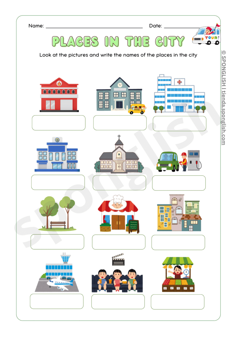 Places in the City - Worksheet - SPONGLISH