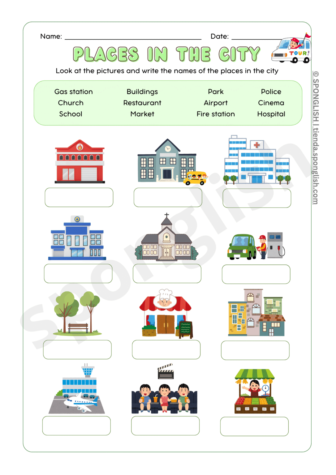 Places in the City - Worksheet - SPONGLISH