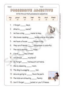 Possessive adjectives exercises - SPONGLISH