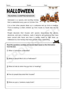 Halloween Reading Comprehension - SPONGLISH