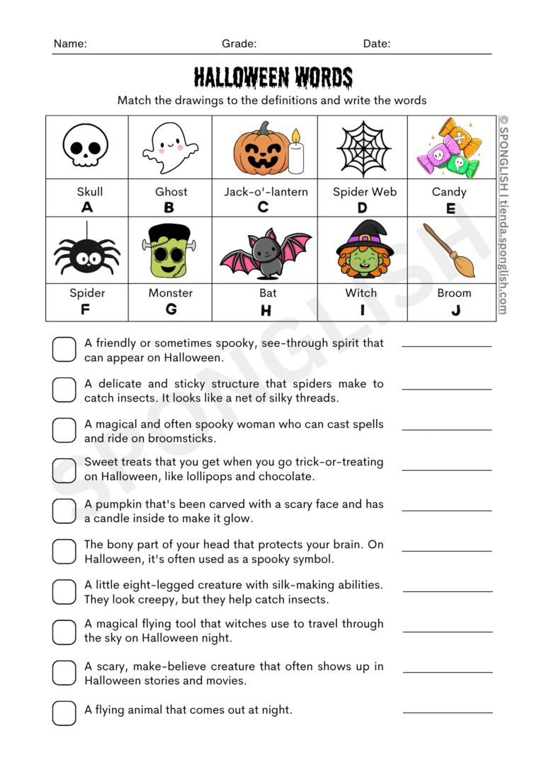 Halloween Words - Vocabulary - SPONGLISH