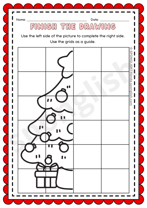 Finish the drawing - Christmas tree (symmetry) - SPONGLISH