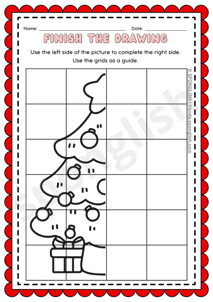 Finish the drawing - Christmas tree (symmetry) - SPONGLISH