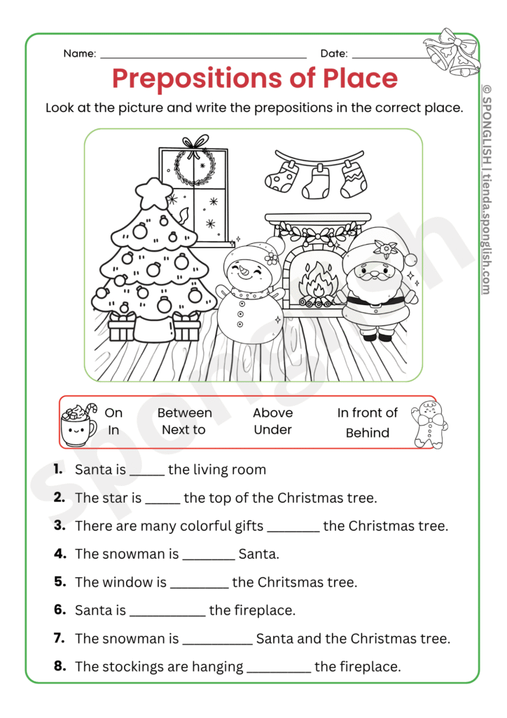 Prepositions of Place - Christmas Worksheet - SPONGLISH