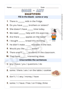 Quantifiers - Some vs Any worksheet - SPONGLISH