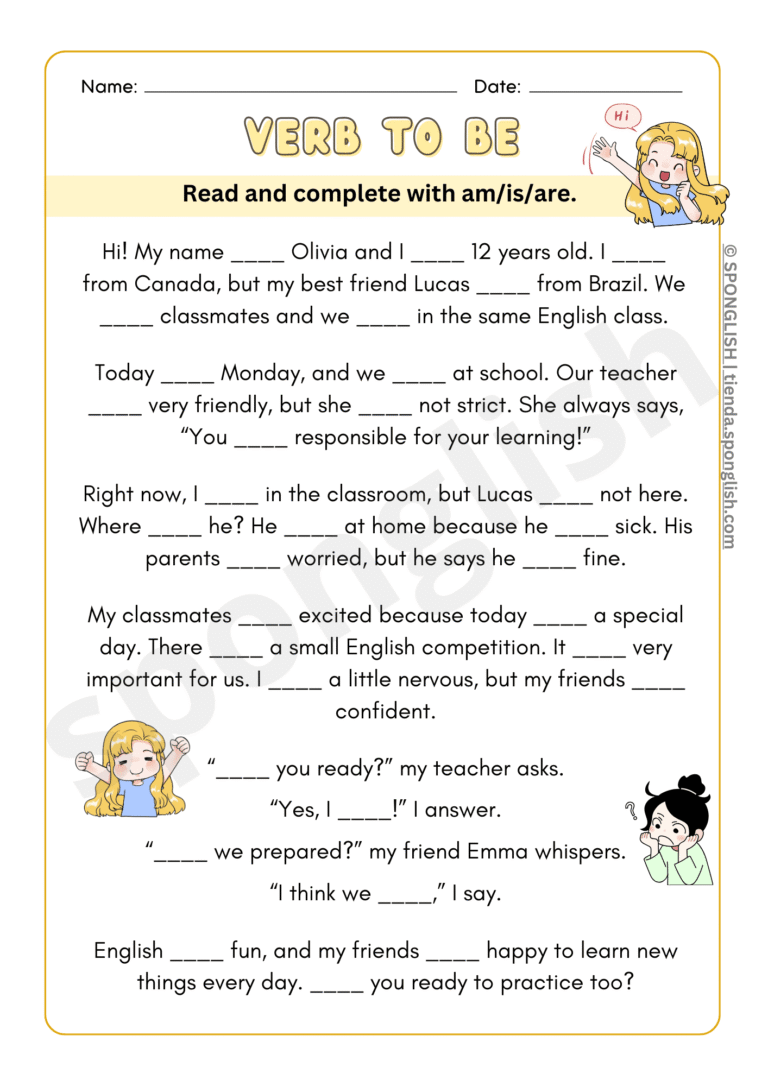 Verb to be - Reading comprehension worksheet - SPONGLISH
